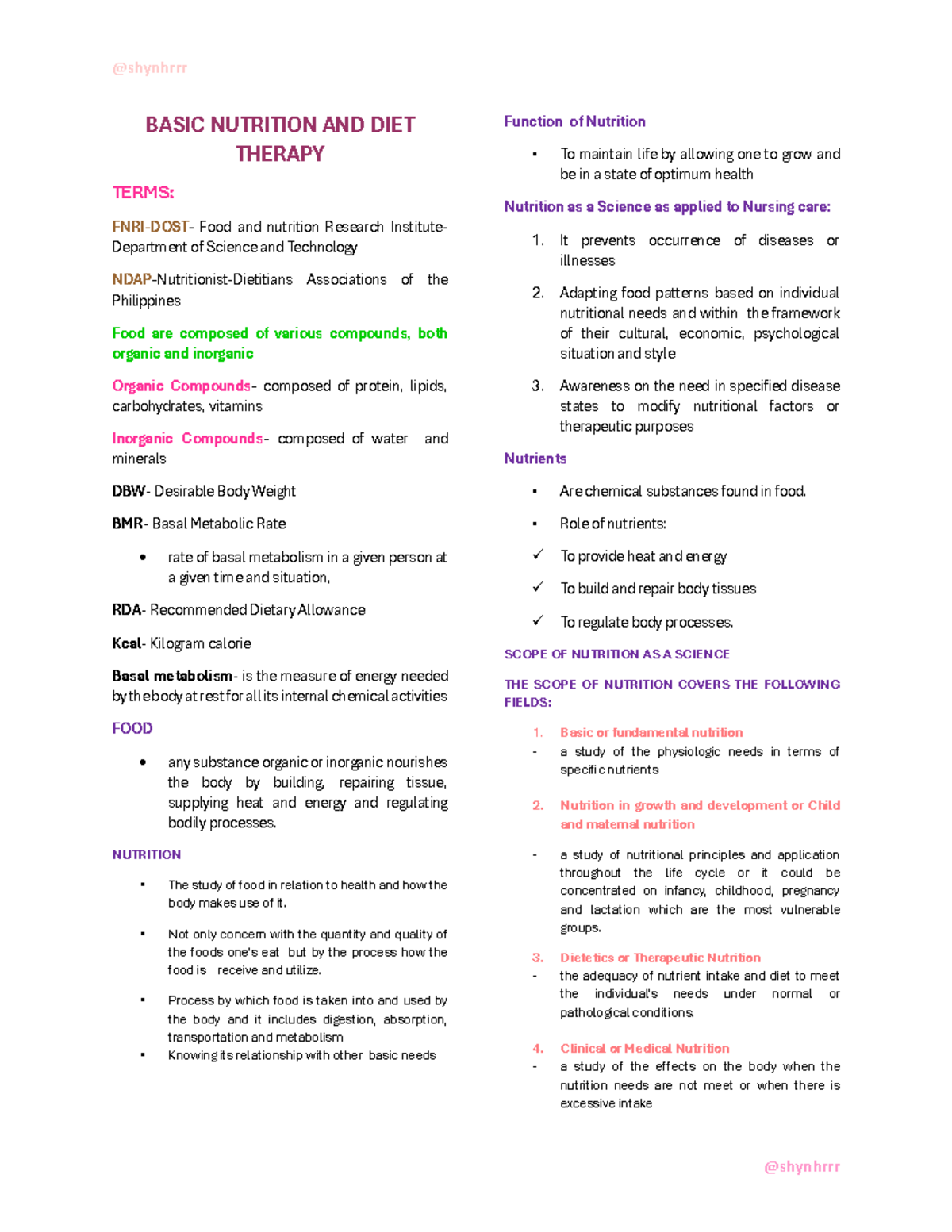 LECT1- Basic- Nutrition-AND-DIET- Therapy - BASIC NUTRITION AND DIET ...