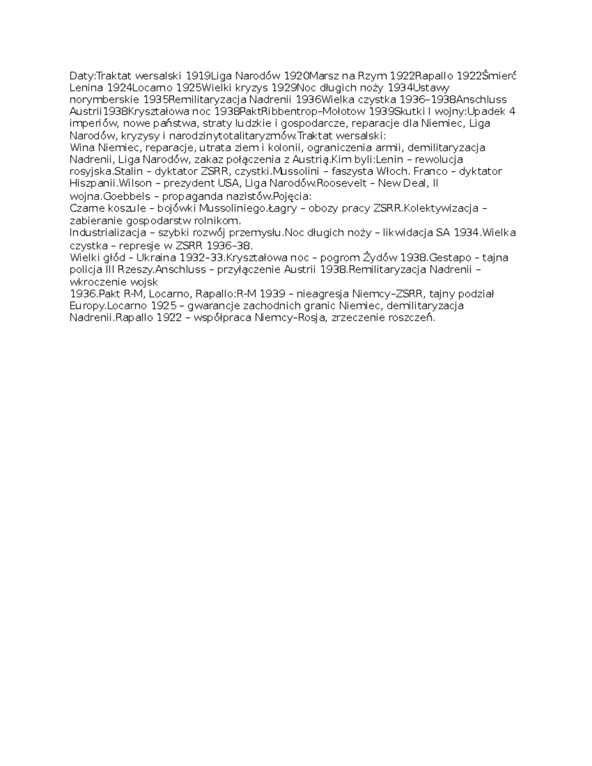 Historia Europy 1919-1939: Traktat Wersalski i Totalitaryzmy - Studocu