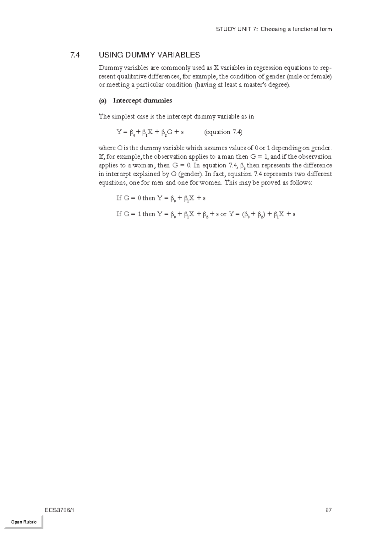 ECS3706 Study Unit 7: Analyzing Dummy Variables in Regression - Studocu