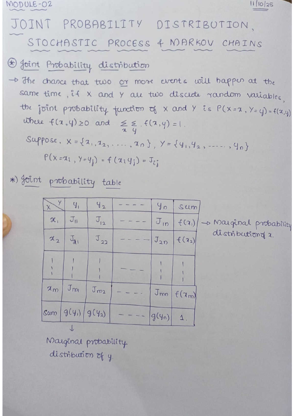 3rd Sem Maths M2: Joint Probability Distribution & Markov Chains Notes ...