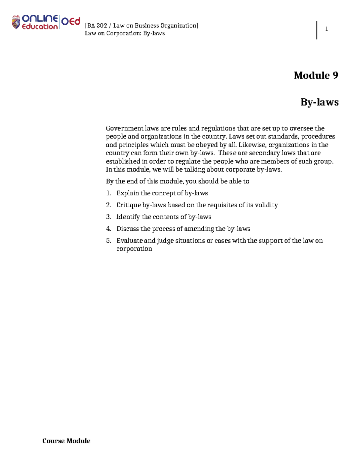 302 Law on Business: Module 9 - Government Laws & Corporate Regulations ...