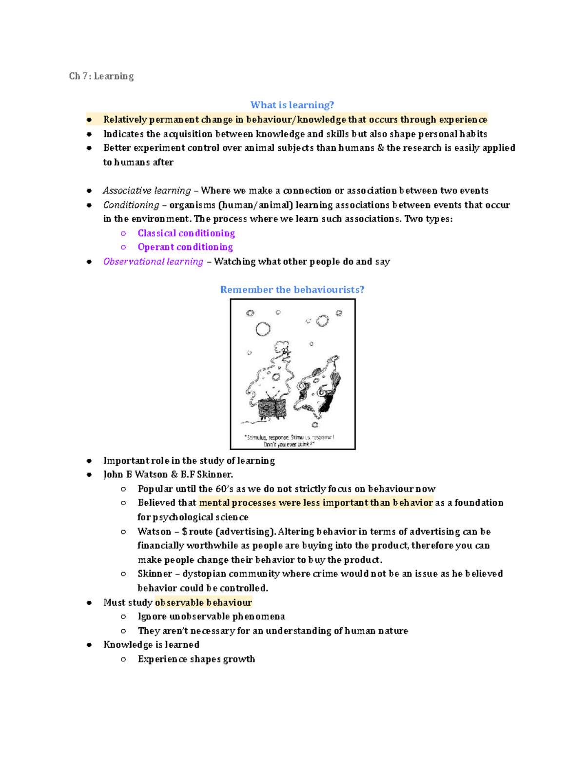 W8: Lecture Notes on Learning Theories and Conditioning - Studocu