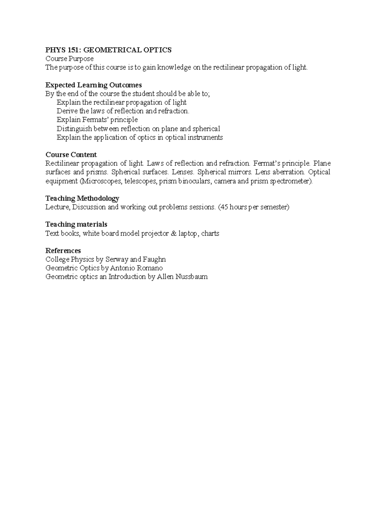 PHYS 151 Final Exam Notes: Geometrical Optics Overview - Studocu