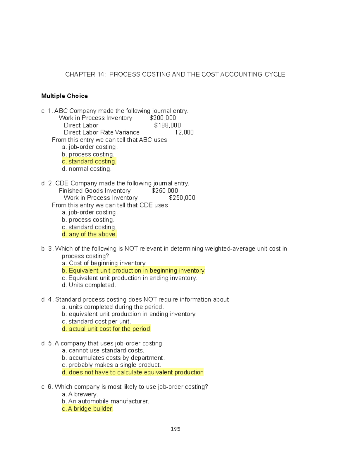 COST Accounting #3 - CHAPTER 14: Process Costing Review Notes - Studocu