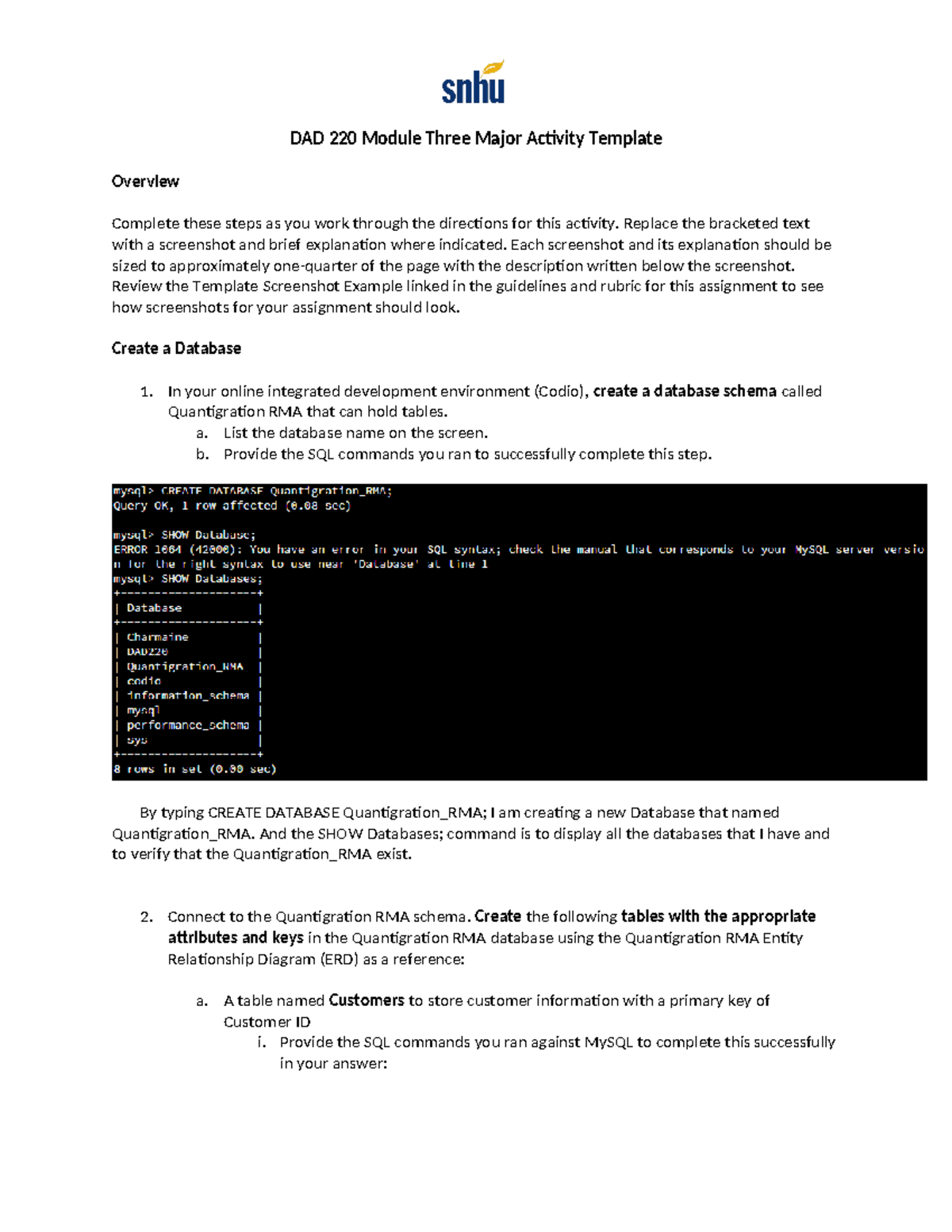 DAD 220 Module Three Major Activity: Database Creation Guide - Studocu