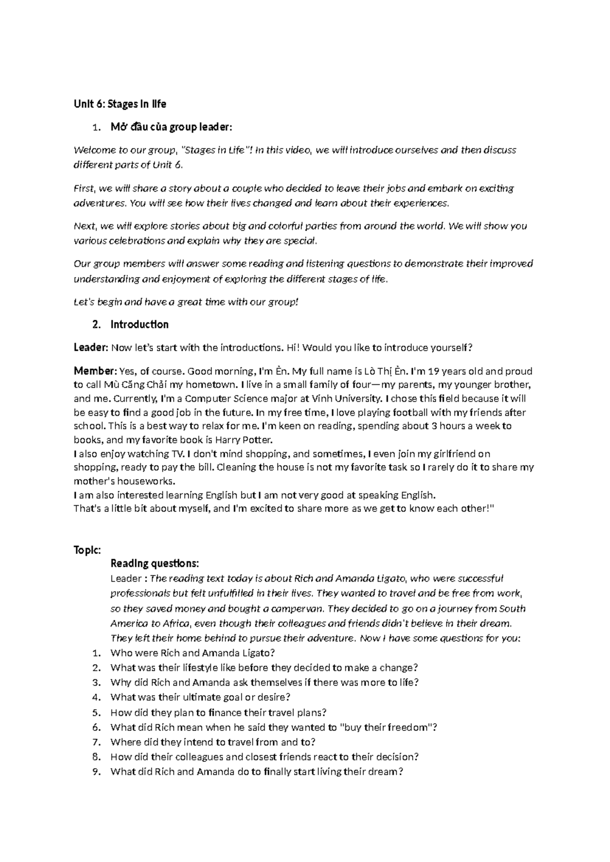 Unit 6: Stages in Life - Group Discussion and Activities - Studocu