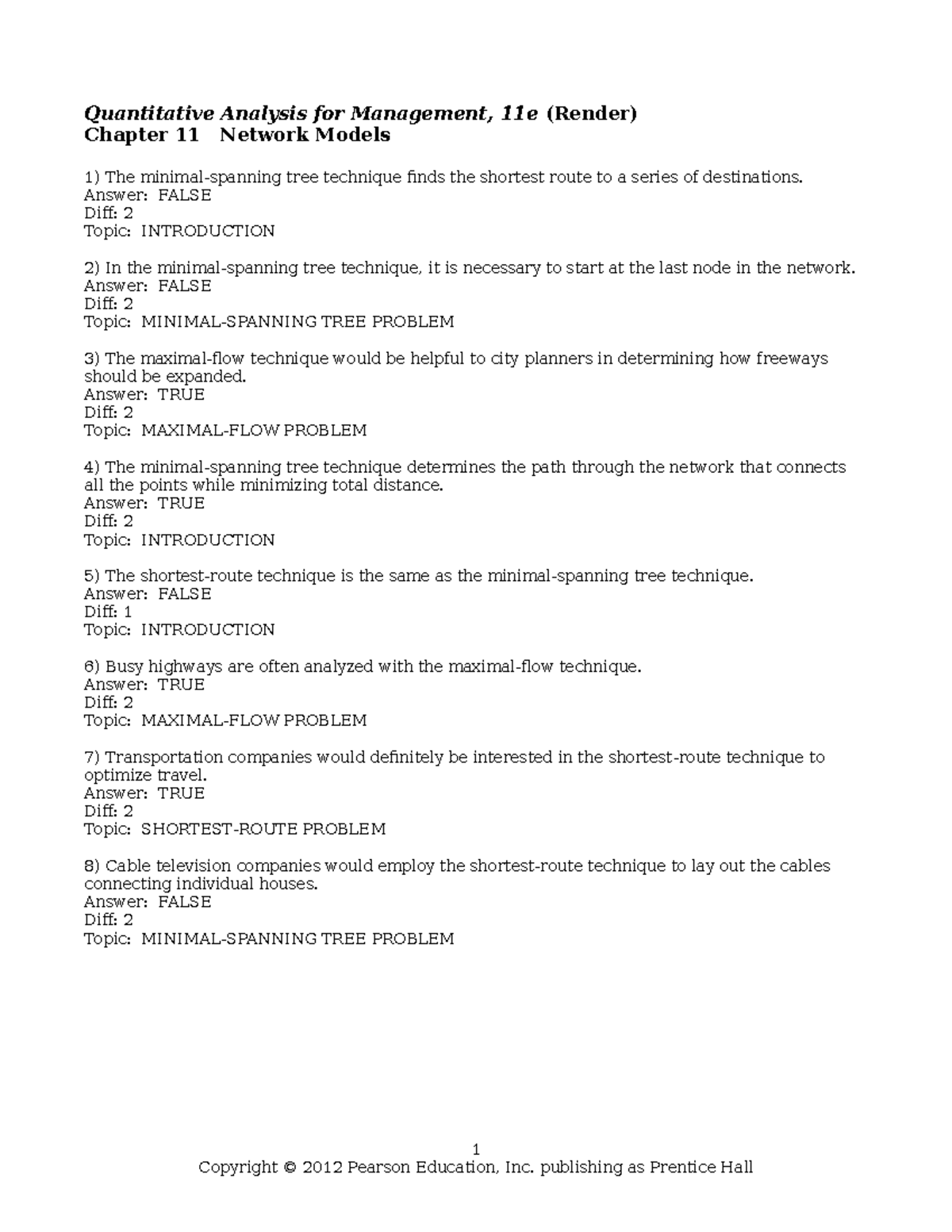 Chapter 11: Network Models in Quantitative Analysis for Management - Studocu