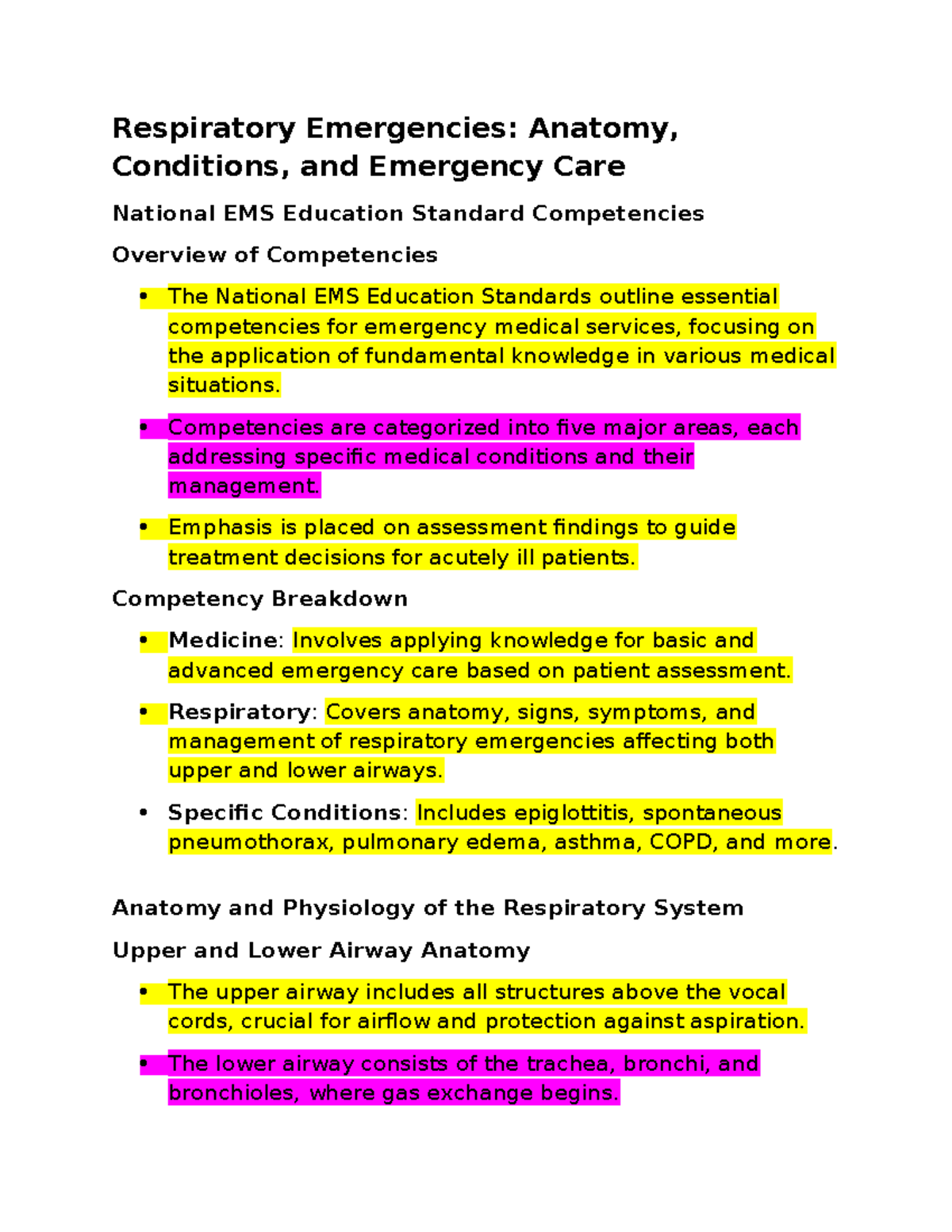 Chapter 17: Respiratory Emergencies - Anatomy & Care Overview - Studocu