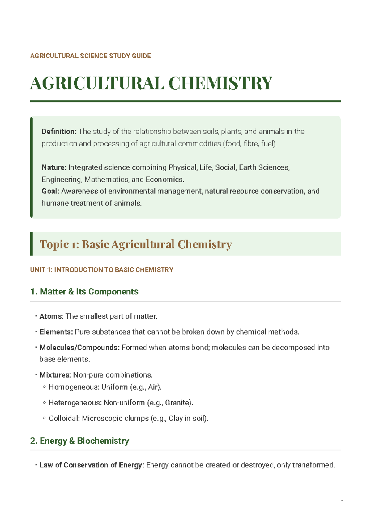 AGRICULTURAL SCIENCE 101: STUDY GUIDE ON AGRICULTURAL CHEMISTRY - Studocu