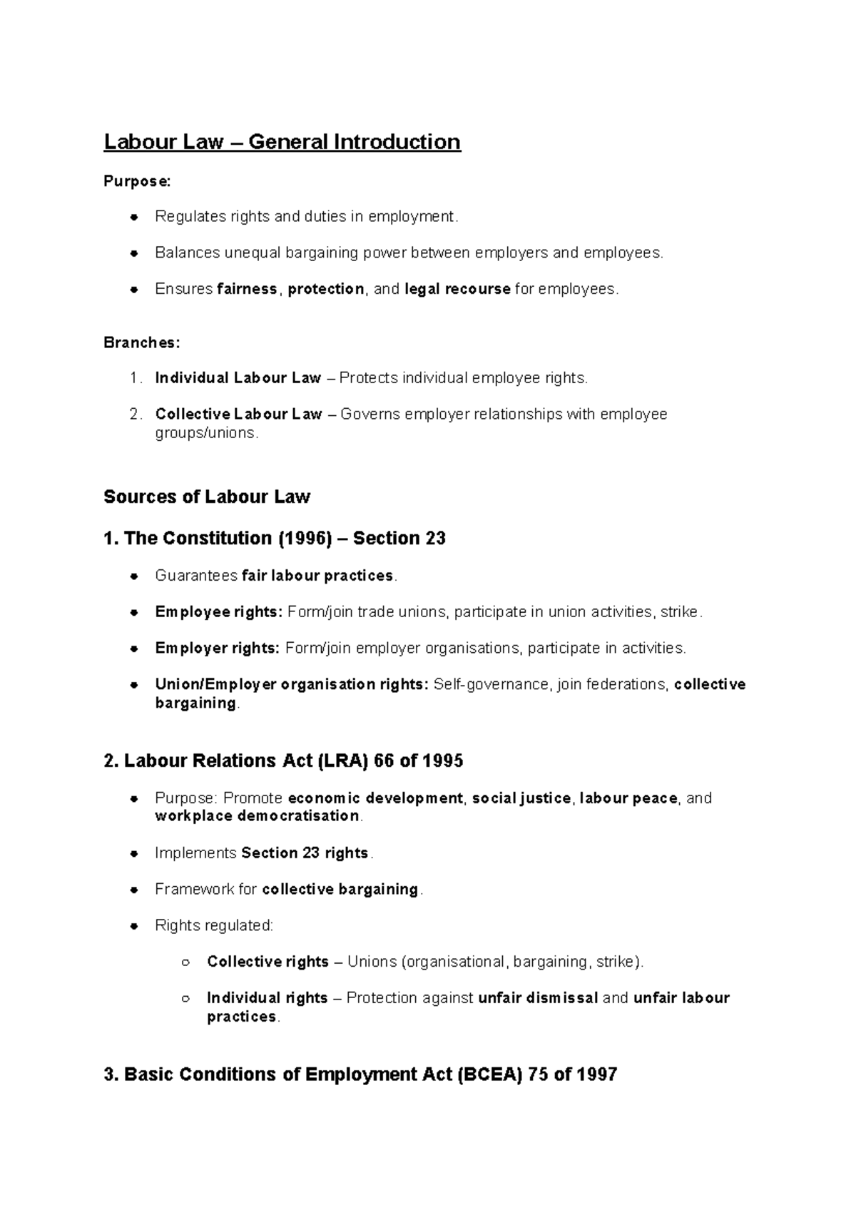 Labour Law Overview: Key Principles and Legislation (LL101) - Studocu