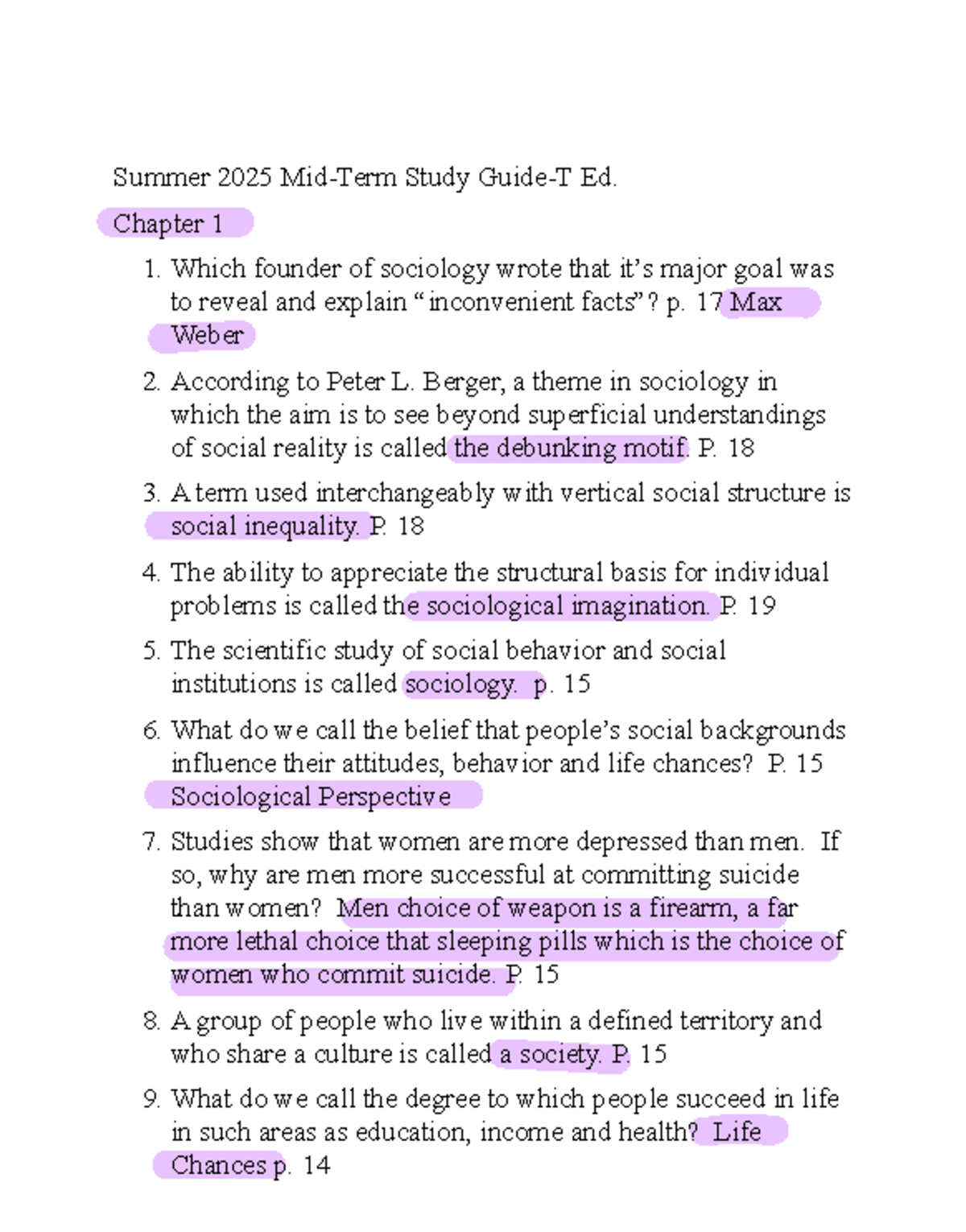 Summer 2025 Mid-Term Study Guide: Key Concepts in Sociology - Studocu