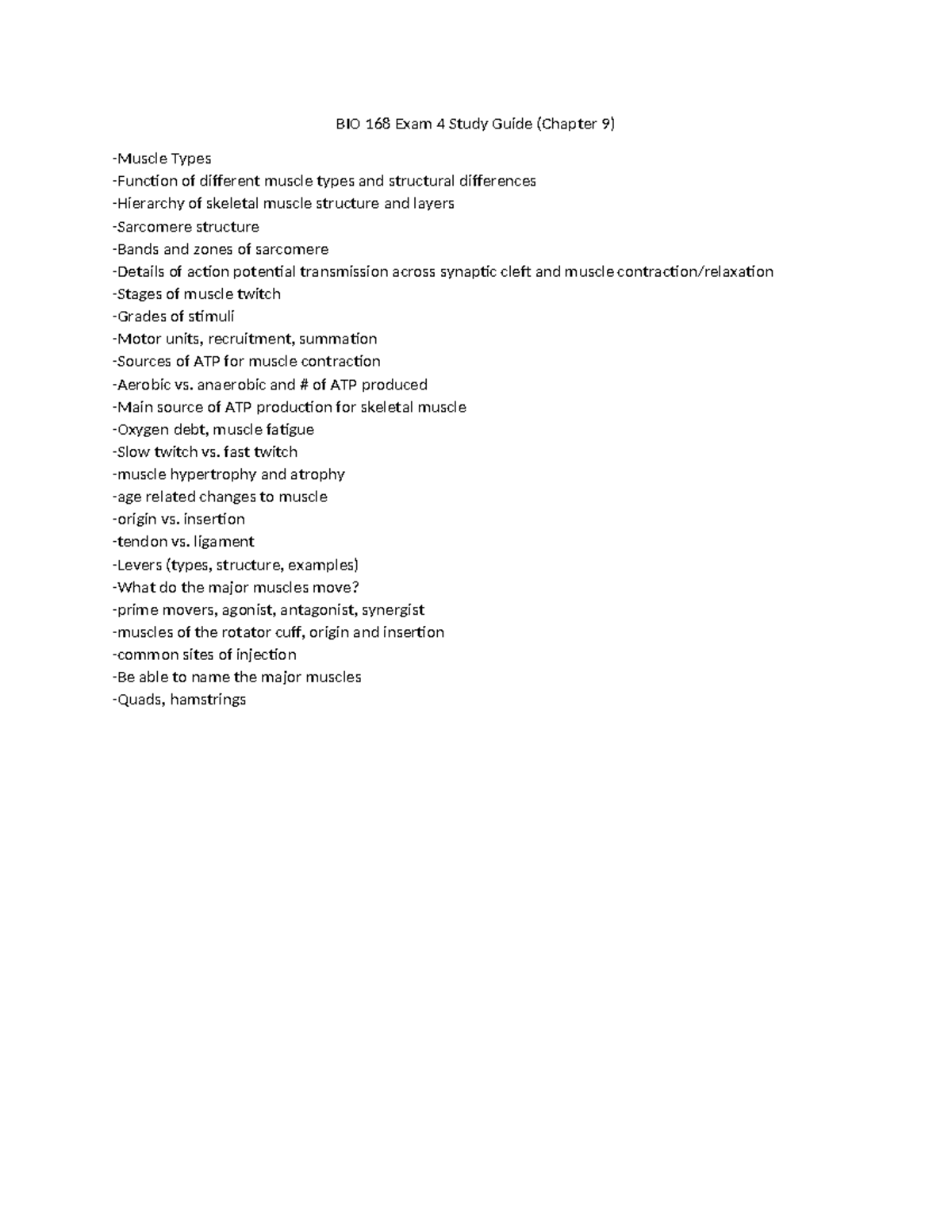 BIO 168 Exam 4 Study Guide: Muscle Types and Functions - BIO 168 Exam 4 ...