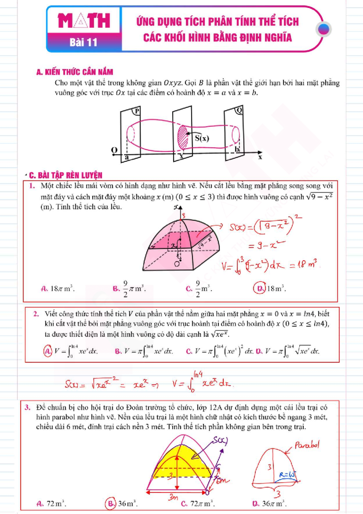 MATH MC11 - Ứng Dụng Tích Phân Tính Thể Tích Các Khối Hình - Studocu