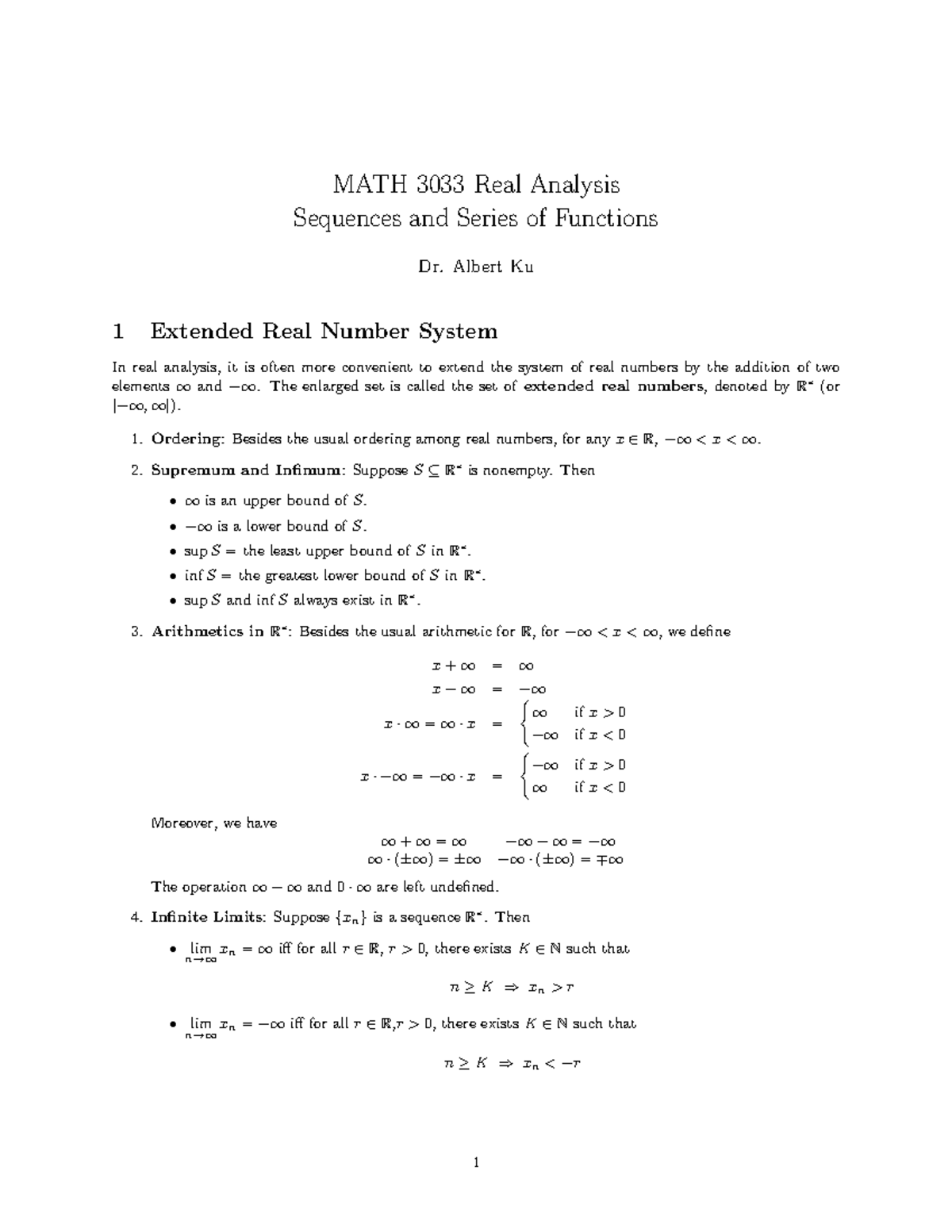 MATH 3033 Final Exam Notes on Sequences and Series in Real Analysis ...
