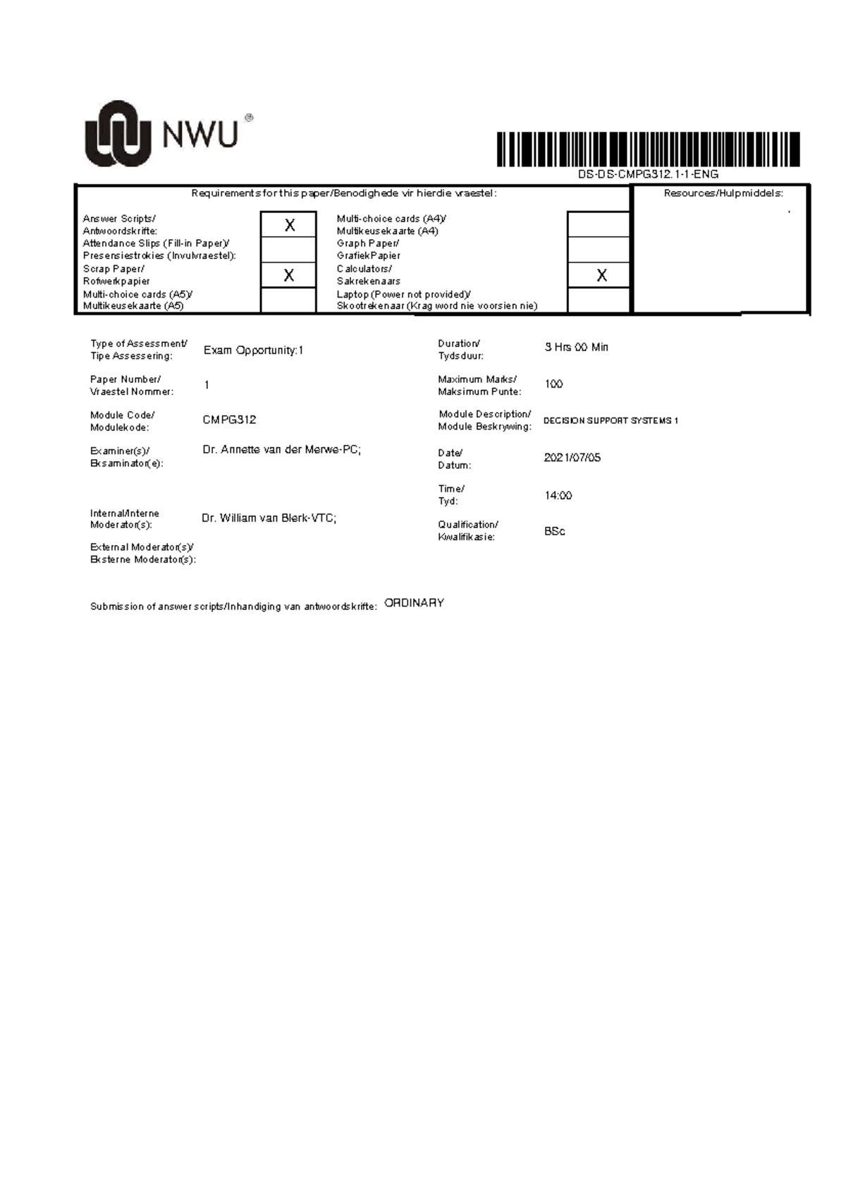 CMPG312: Decision Support Systems 1 | Exam Paper 1 | 2021 - Studocu