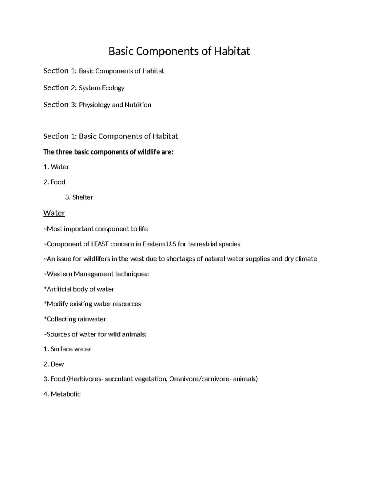 Wildlife Habitat Management (Course Code: WHM 101) - Components ...
