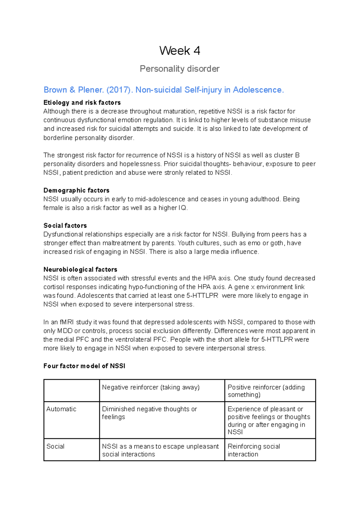 Literatuur Week 4: Child Abuse and NSSI in Adolescents - Studeersnel