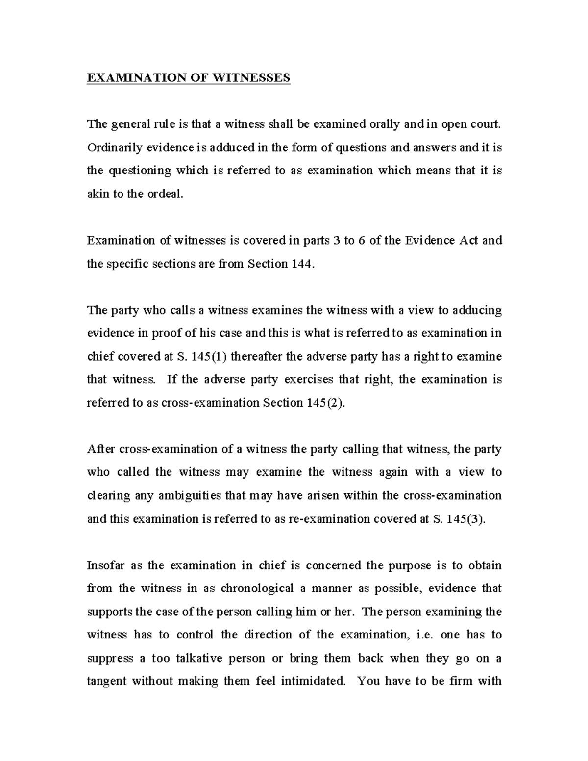 EXAMINATION OF WITNESSES: CHIEF, CROSS & RE-EXAMINATION - 2 - Studocu