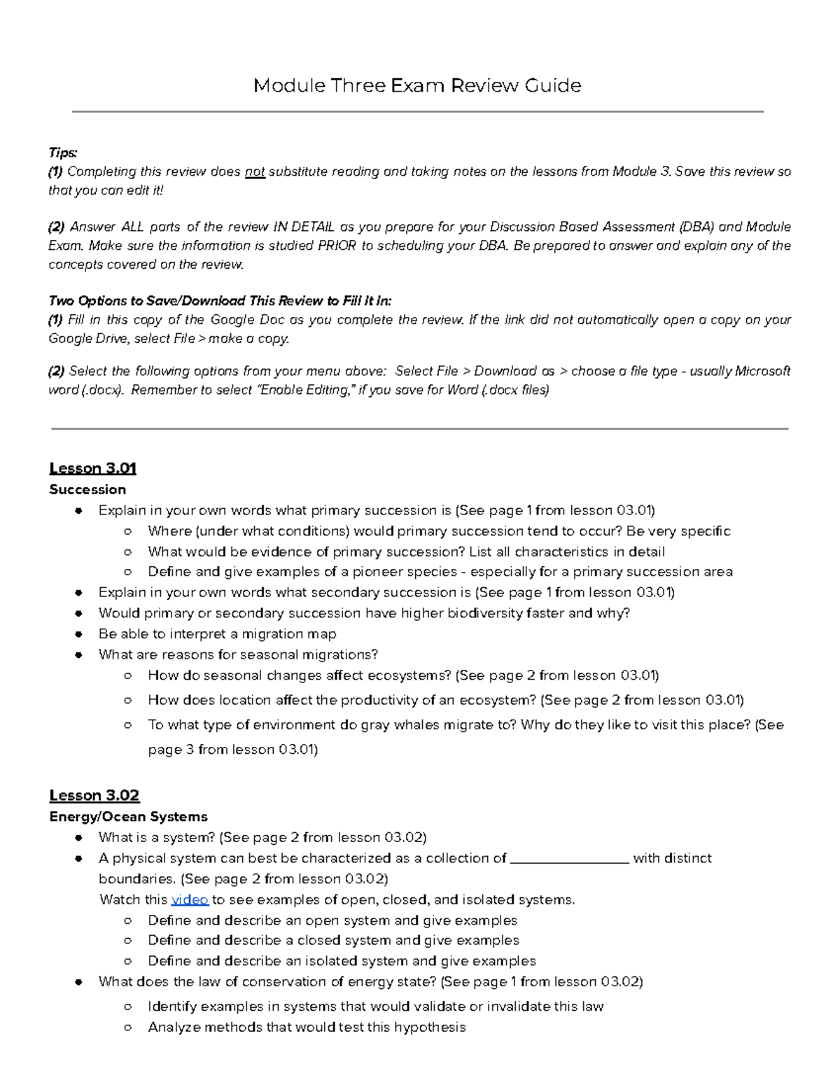 Module 3 Exam Review Guide – Concepts on Succession, Energy, Waves ...
