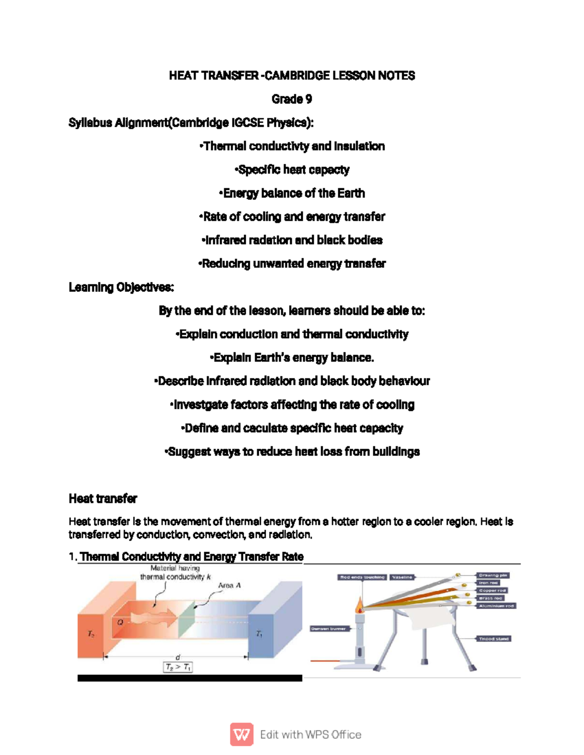 HEAT TRANSFER LESSON NOTES G9 IGCSE Physics: Conductivity & Insulation ...