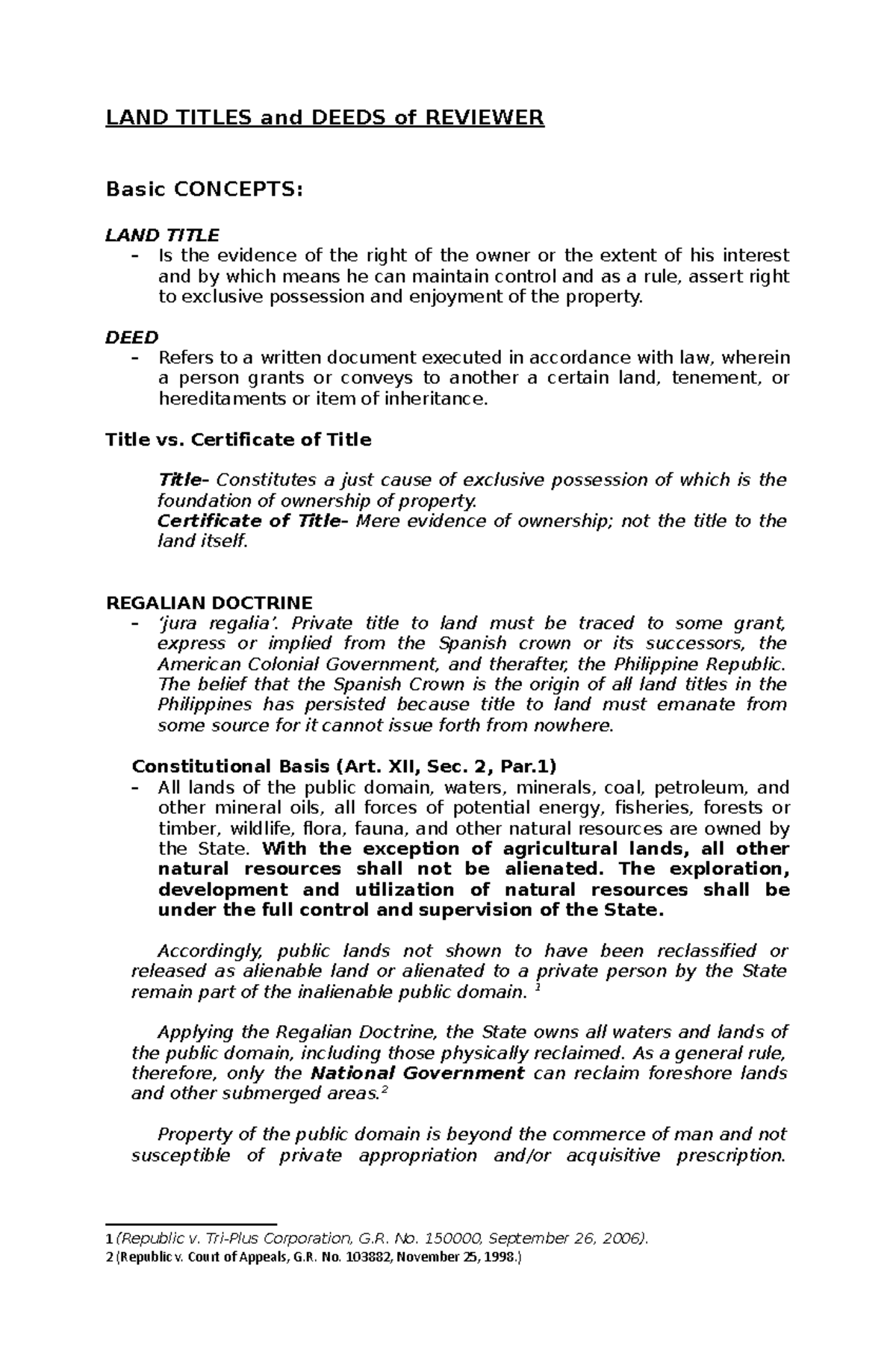 LTD Reviewer Notes HLP - Understanding Land Titles and Deeds - Studocu