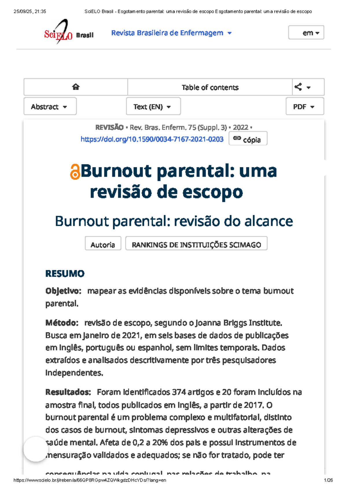 21:35 SciELO Brasil - Revisão de Escopo sobre Esgotamento Parental ...