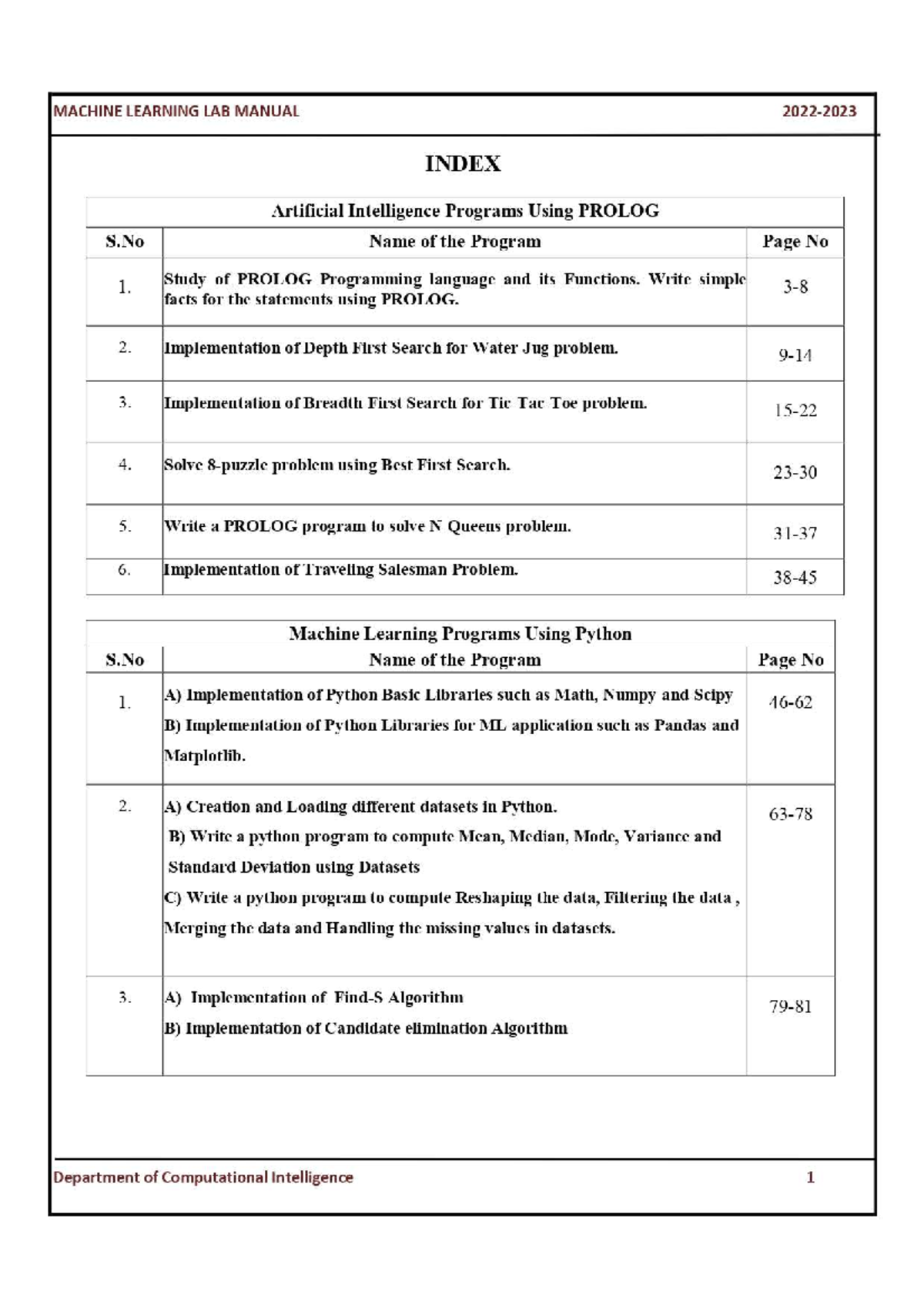 AI & ML Lab Manual: Practical Applications and Experiments - Studocu