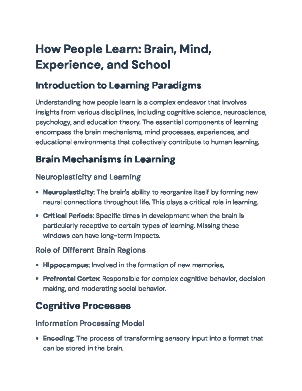 Understanding Learning: Brain Mechanisms & Cognitive Processes in ...