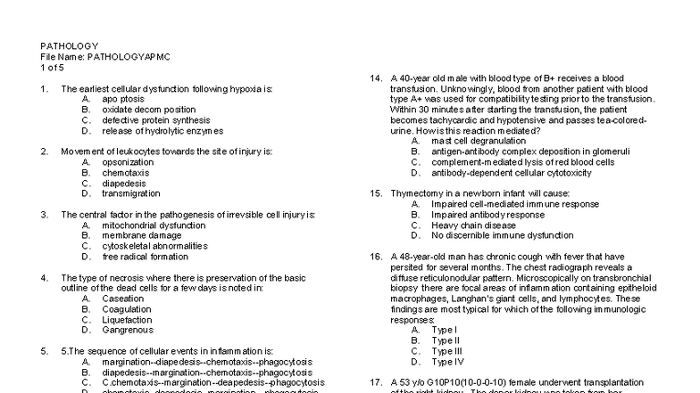 PATHOLOGY APMC Study Guide: Key Concepts and Questions - Studocu