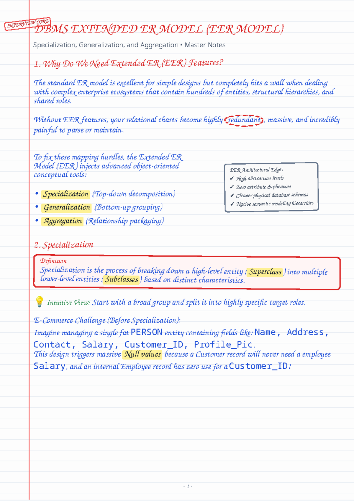 DBMS 101: Extended ER Model (EER) Master Notes for Interviews - Studocu