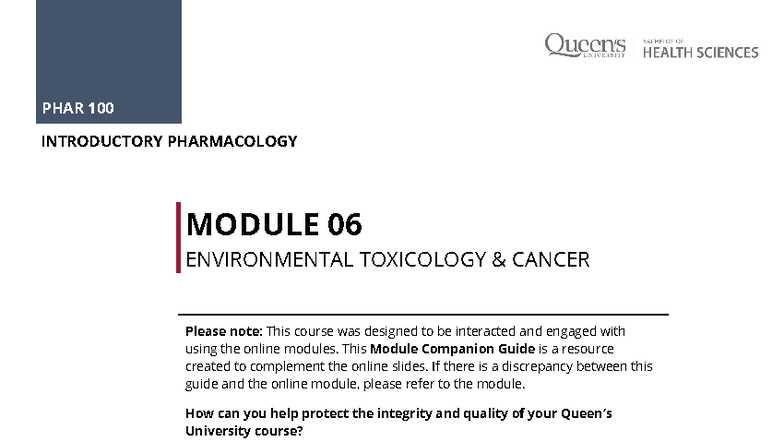 PHAR 100 Module 06 Companion Guide: Environmental Toxicology & Cancer ...