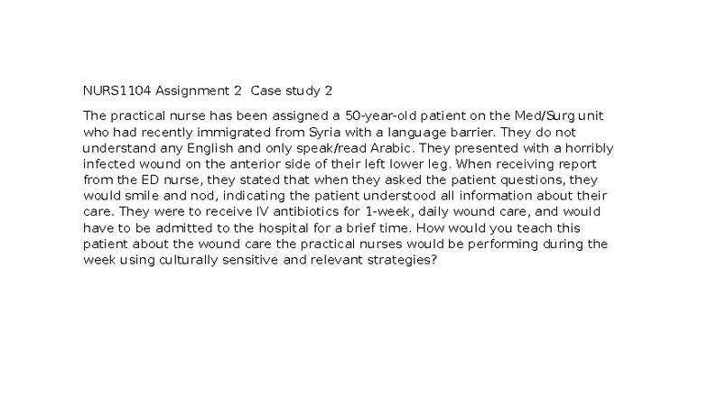 NURS1104 Assignment 2: Case Study on Culturally Sensitive Wound Care ...