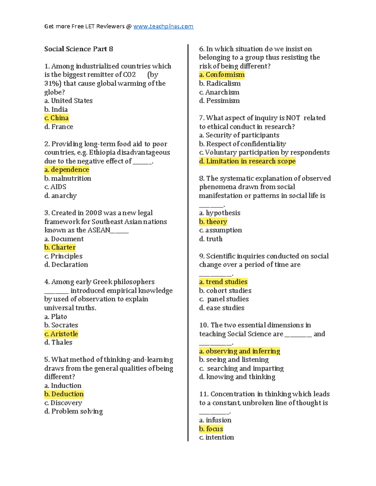 LET Reviewers: Social Science Part 8 - Key Concepts and Questions - Studocu
