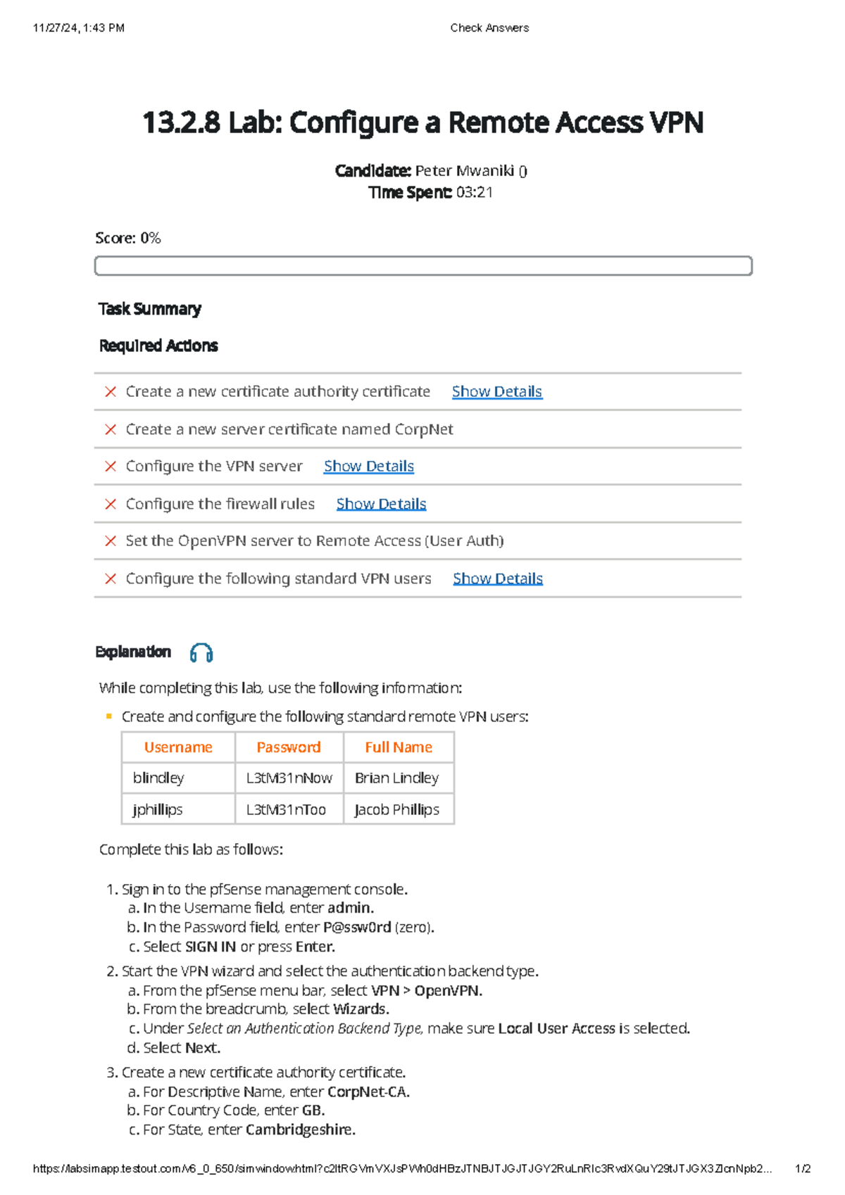 13.2 - Lab: Configuring a Remote Access VPN Setup - Studocu
