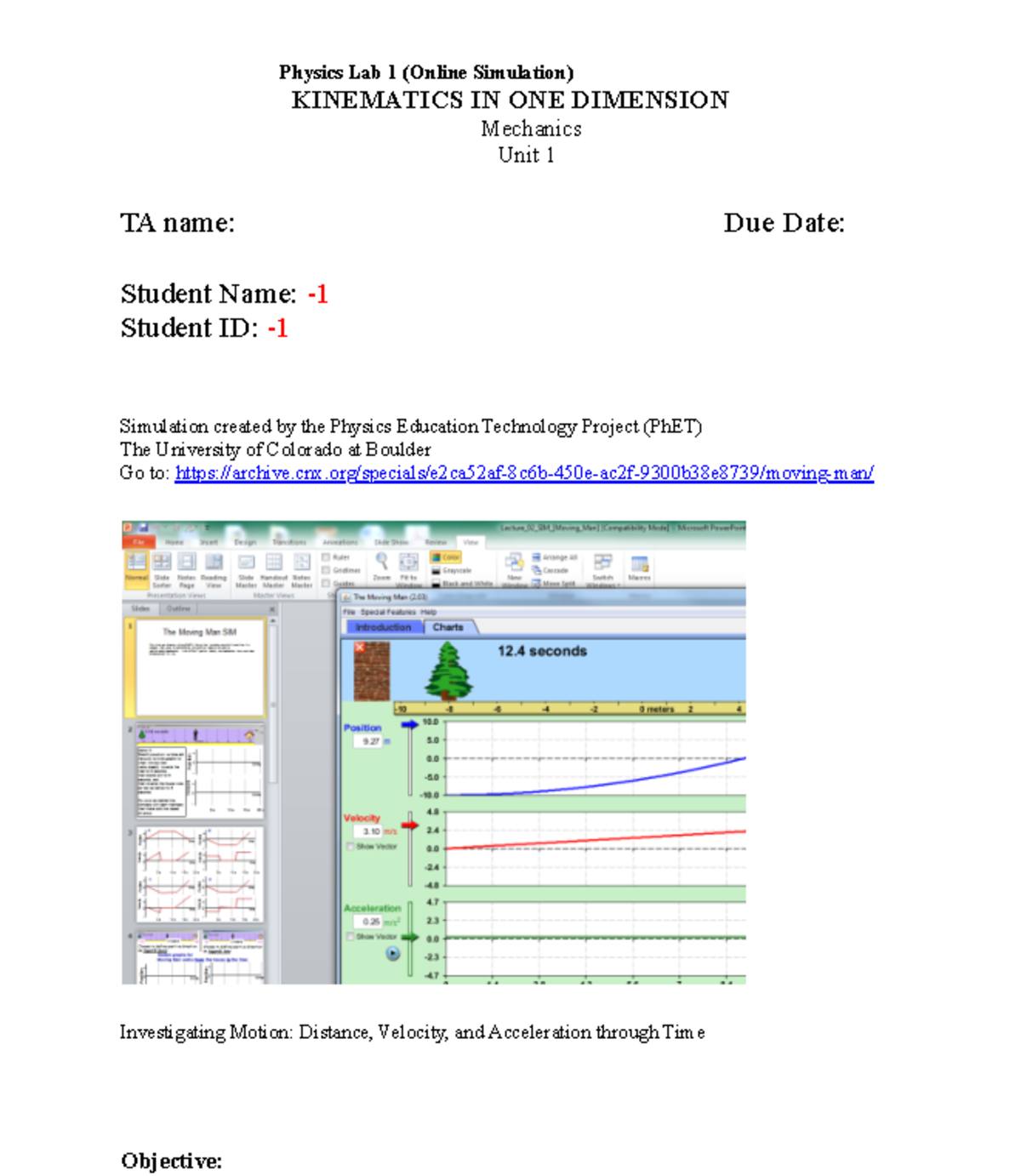 Lab 1: Kinematics in One Dimension - Online Simulation Guide - Studocu