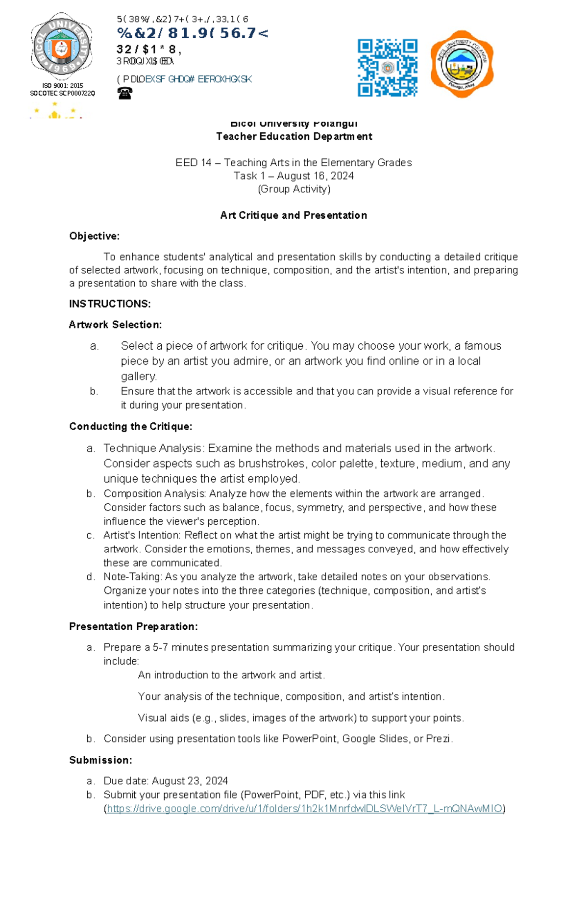 EED 14 Task 1 - an lecture noyes for teaching - Bicol University Polangui Teacher Education ...