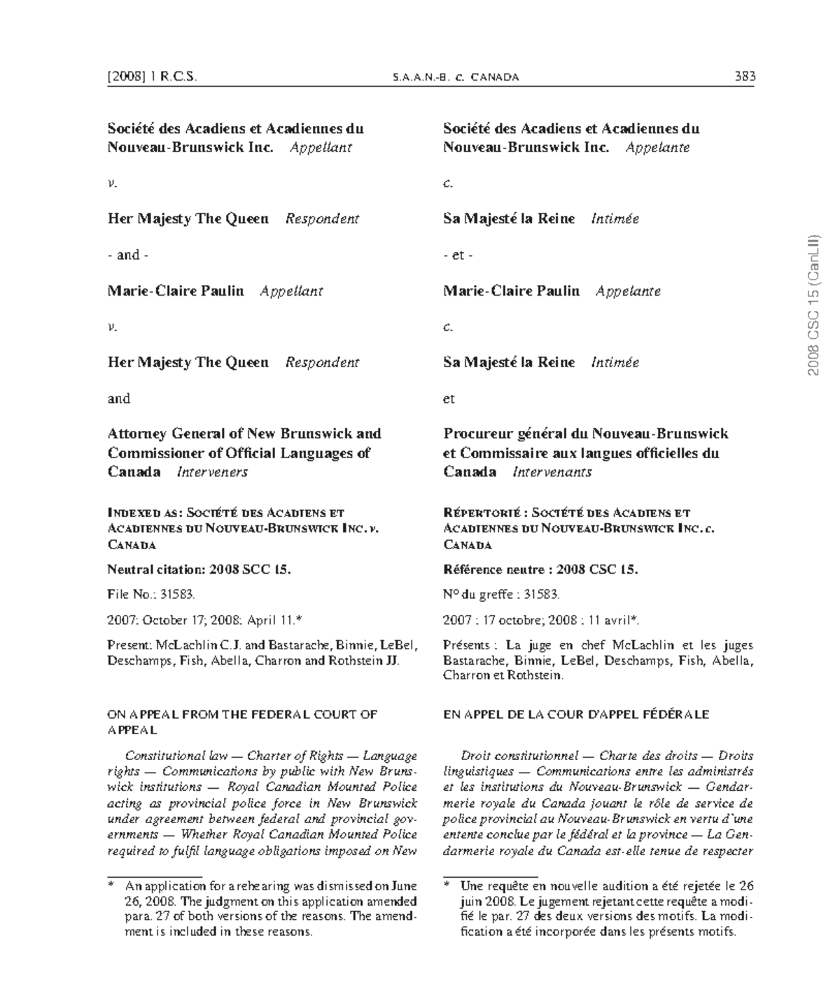 Société des Acadiens et Acadiennes du Nouveau-Brunswick Inc. v. Canada ...