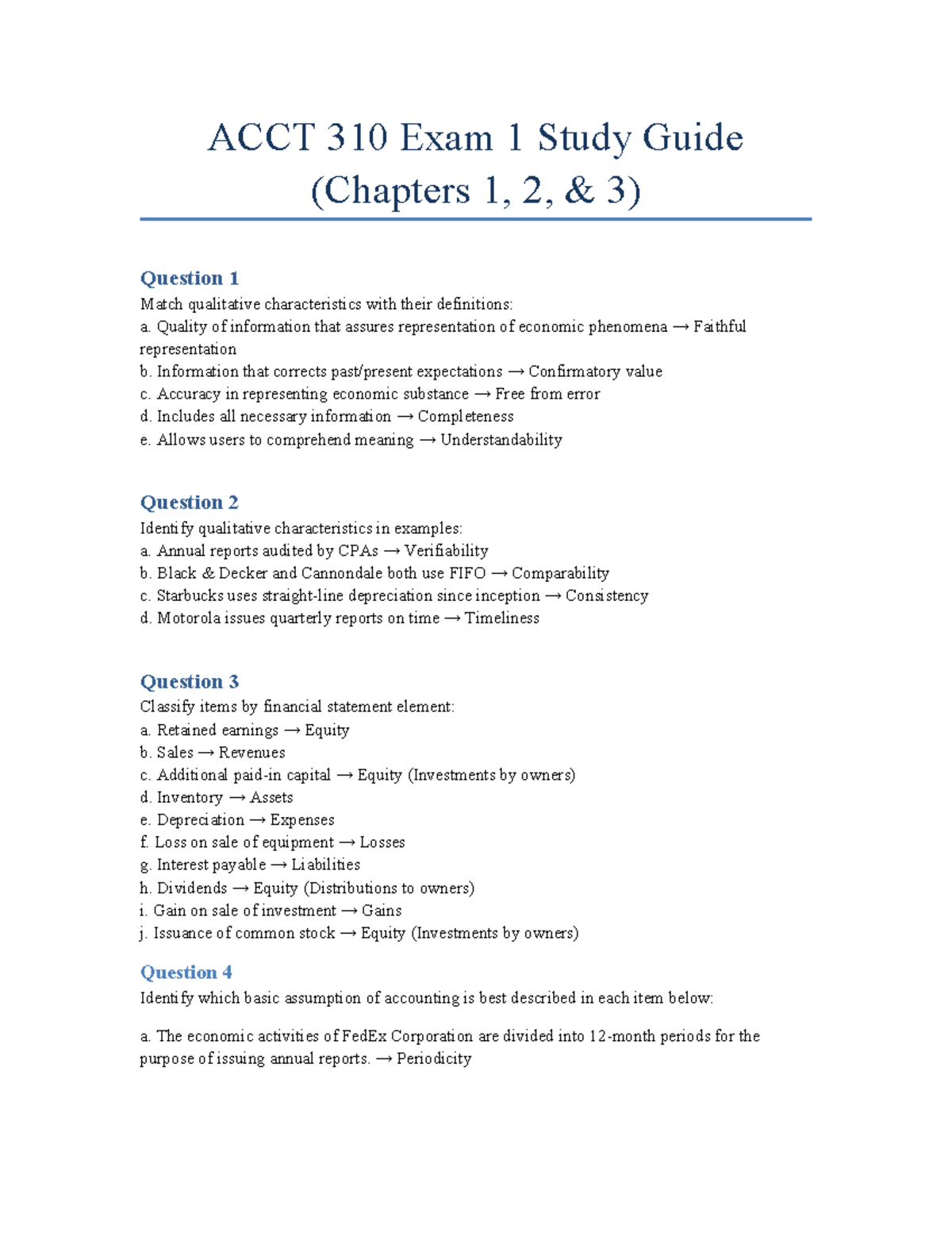 ACCT 310 Exam 1 Study Guide: Key Concepts & Q&A - Studocu