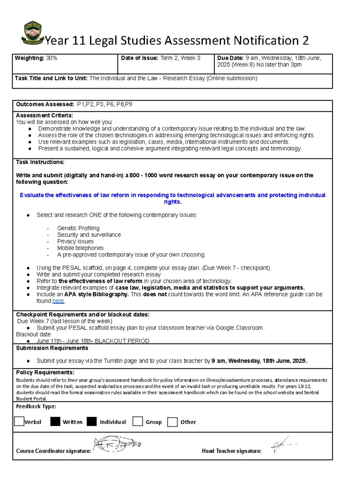 Year 11 Legal Studies Assessment: Research Essay on Law Reform - Studocu