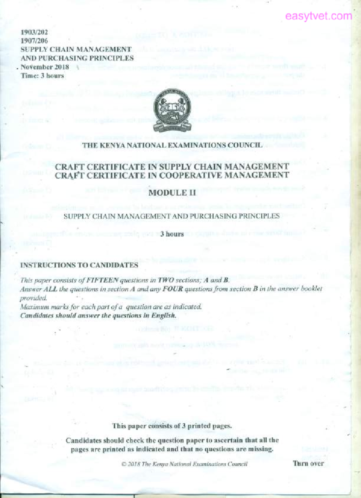 2018 Nov - Supply Chain Management & Purchasing Principles Exam - Studocu