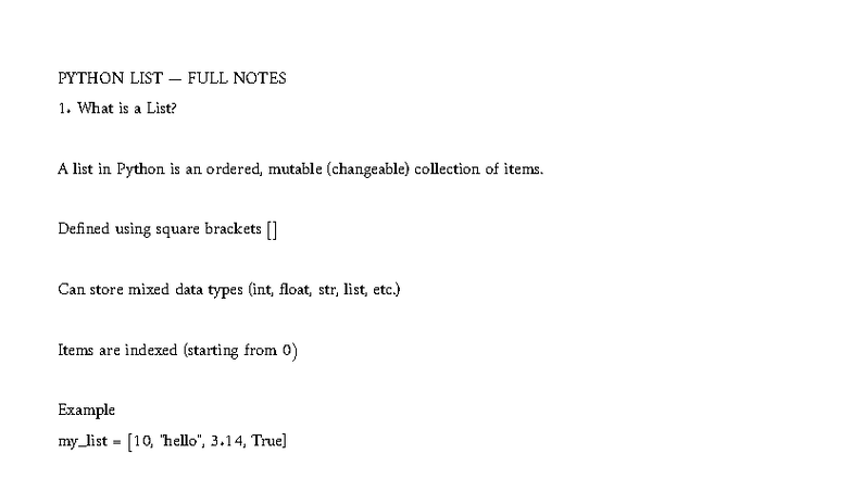 PYTHON LIST — COMPREHENSIVE STUDY NOTES - Studocu
