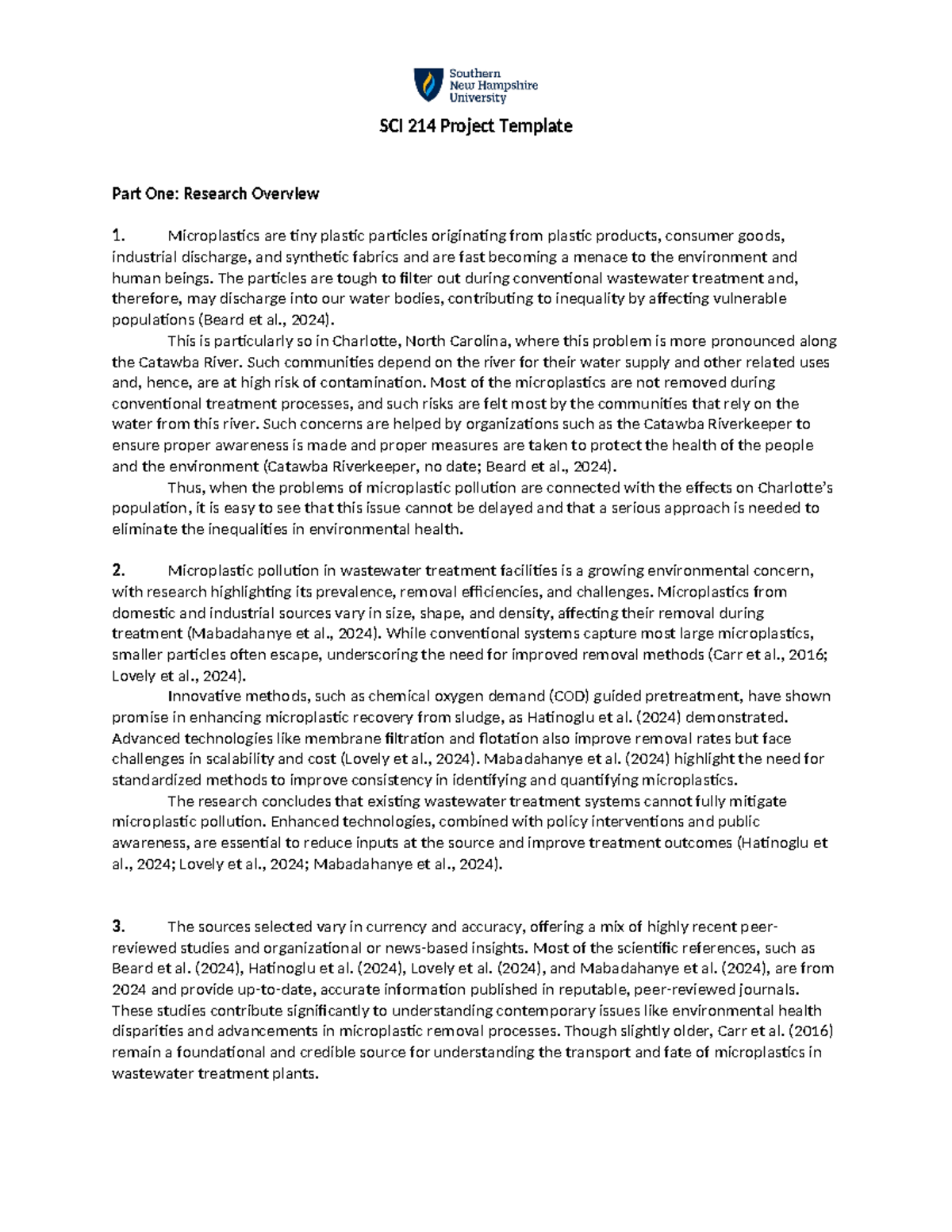 SCI 214 Final Project: Addressing Microplastic Pollution in Charlotte ...