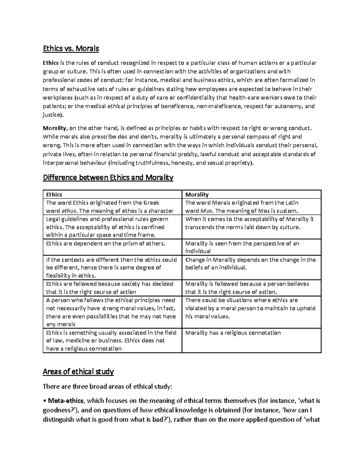 Ethics vs. Morality: Key Concepts and Challenges - Notes - Studocu