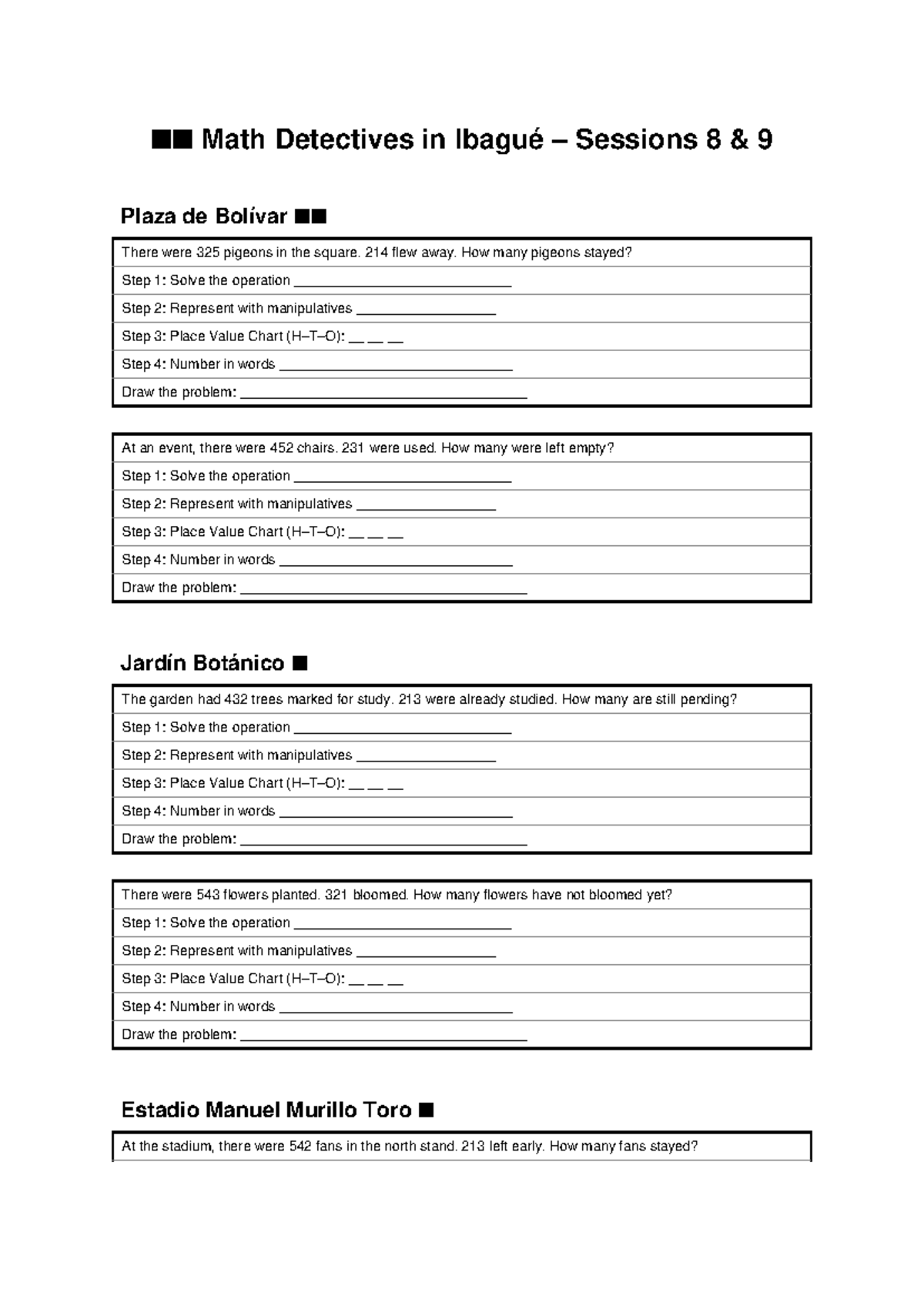 Math Detectives Ibagué: Sessions 8 & 9 Problem Solving Activities - Studocu