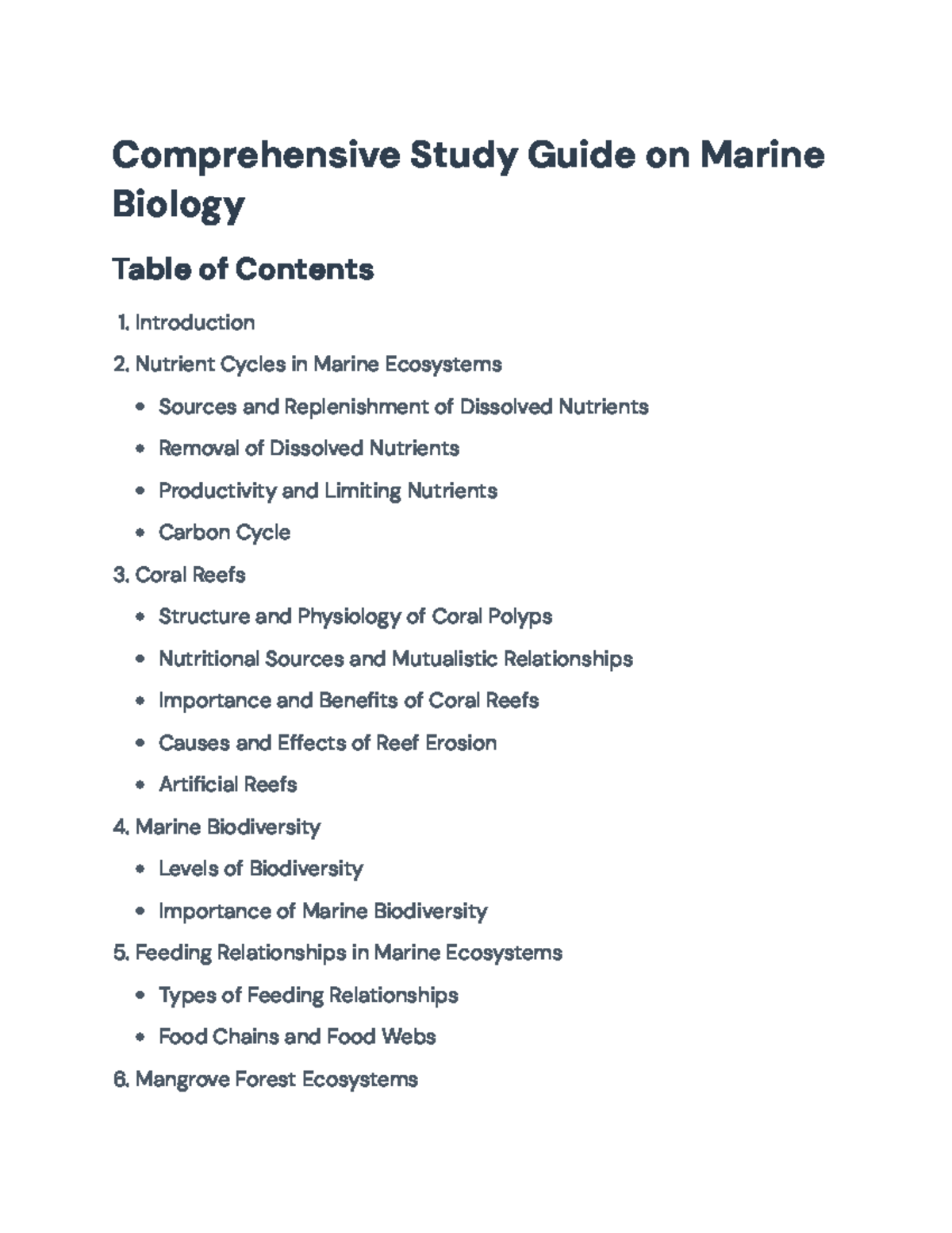 Comprehensive Study Guide for Marine Biology: Ecosystems & Biodiversity ...