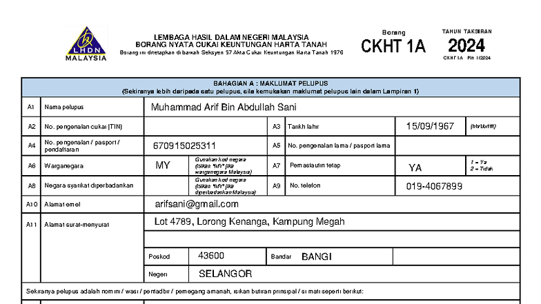 Borang CKHT 1A 2024 - Cukai Keuntungan Harta Tanah Malaysia - Studocu