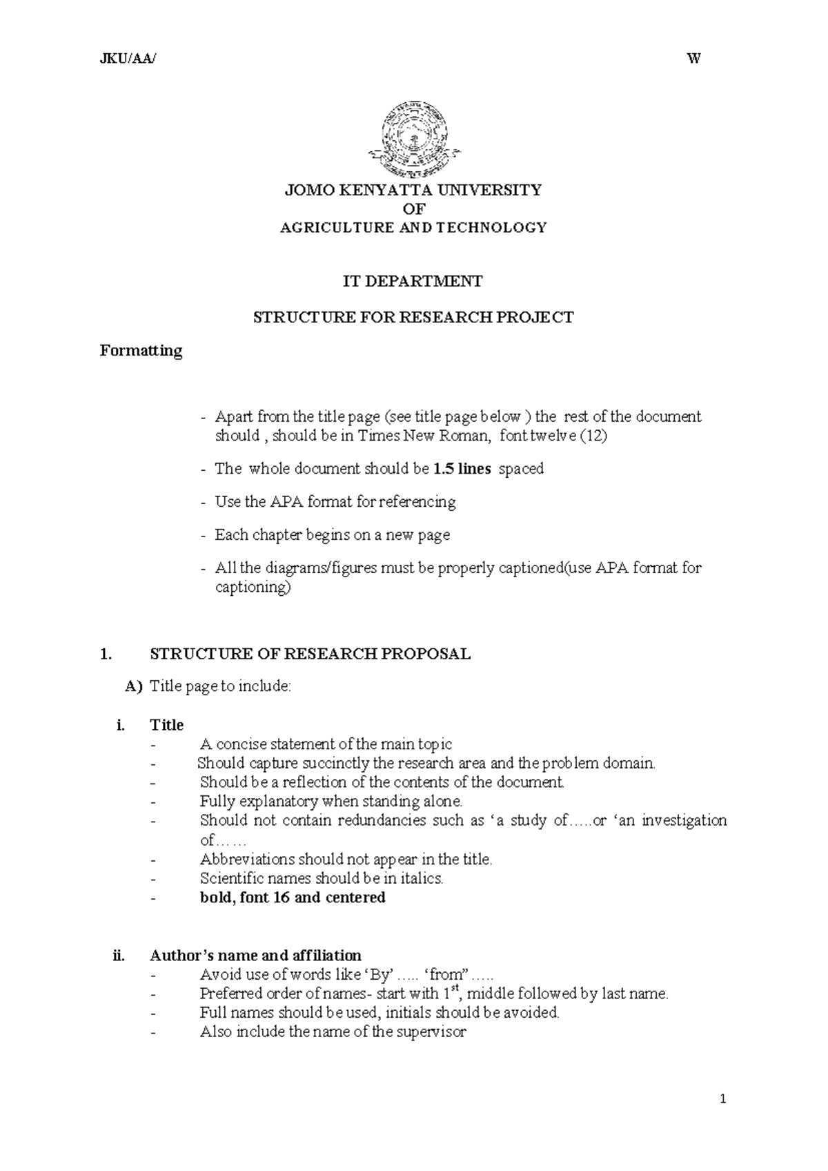 Structure of Research Project: BIT 2303 Guidelines - May 2023 - Studocu