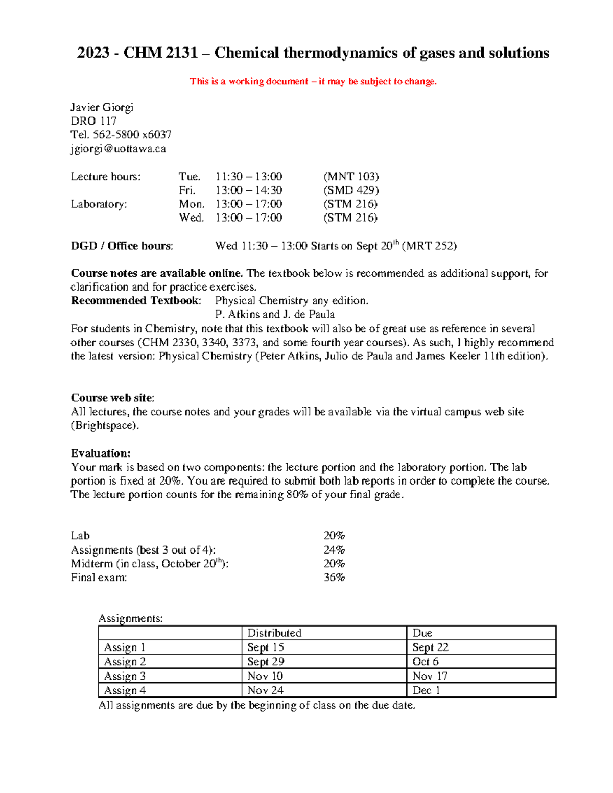 2023 CHM2131 Course Syllabus: Chemical Thermodynamics Overview - Studocu