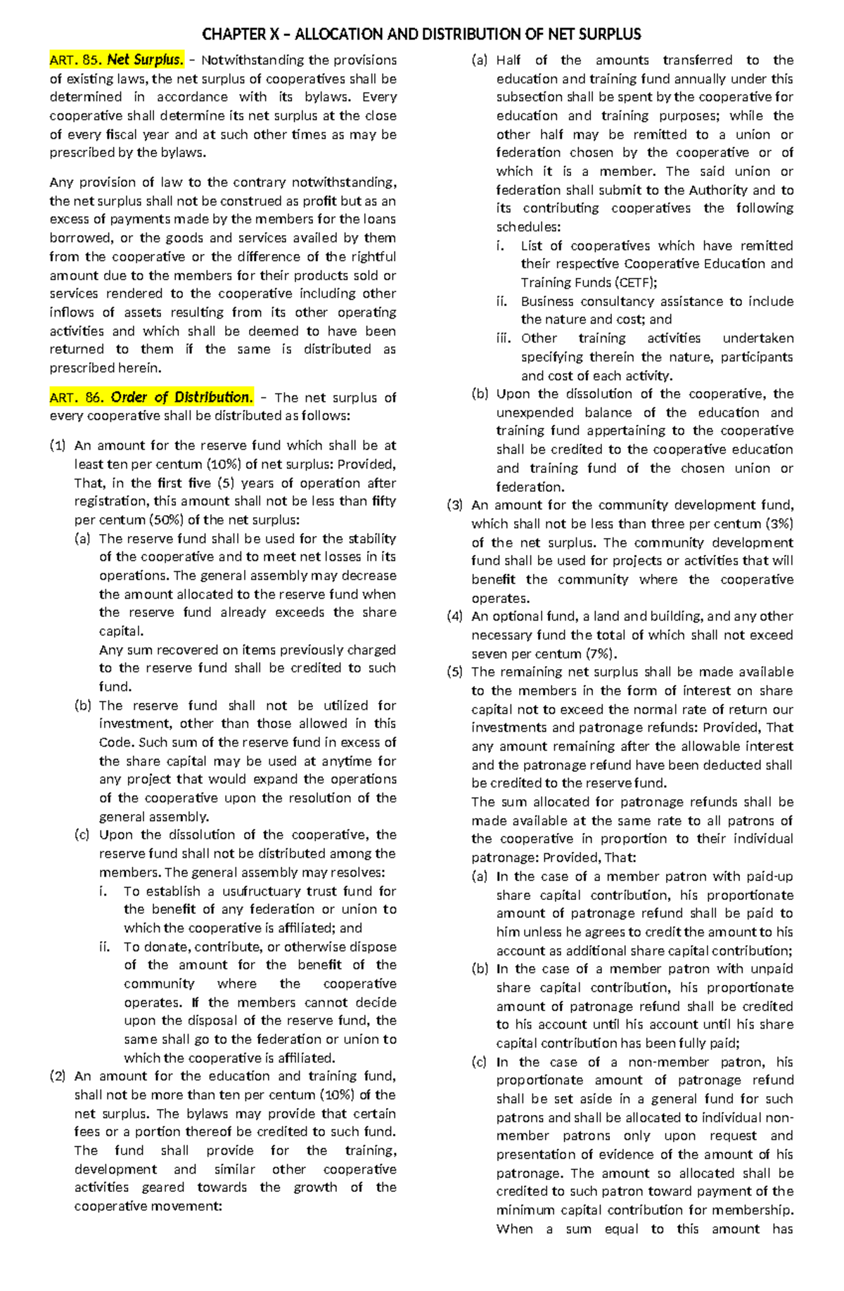 Chapter 10 Notes on Allocation & Distribution of Cooperative Surplus ...