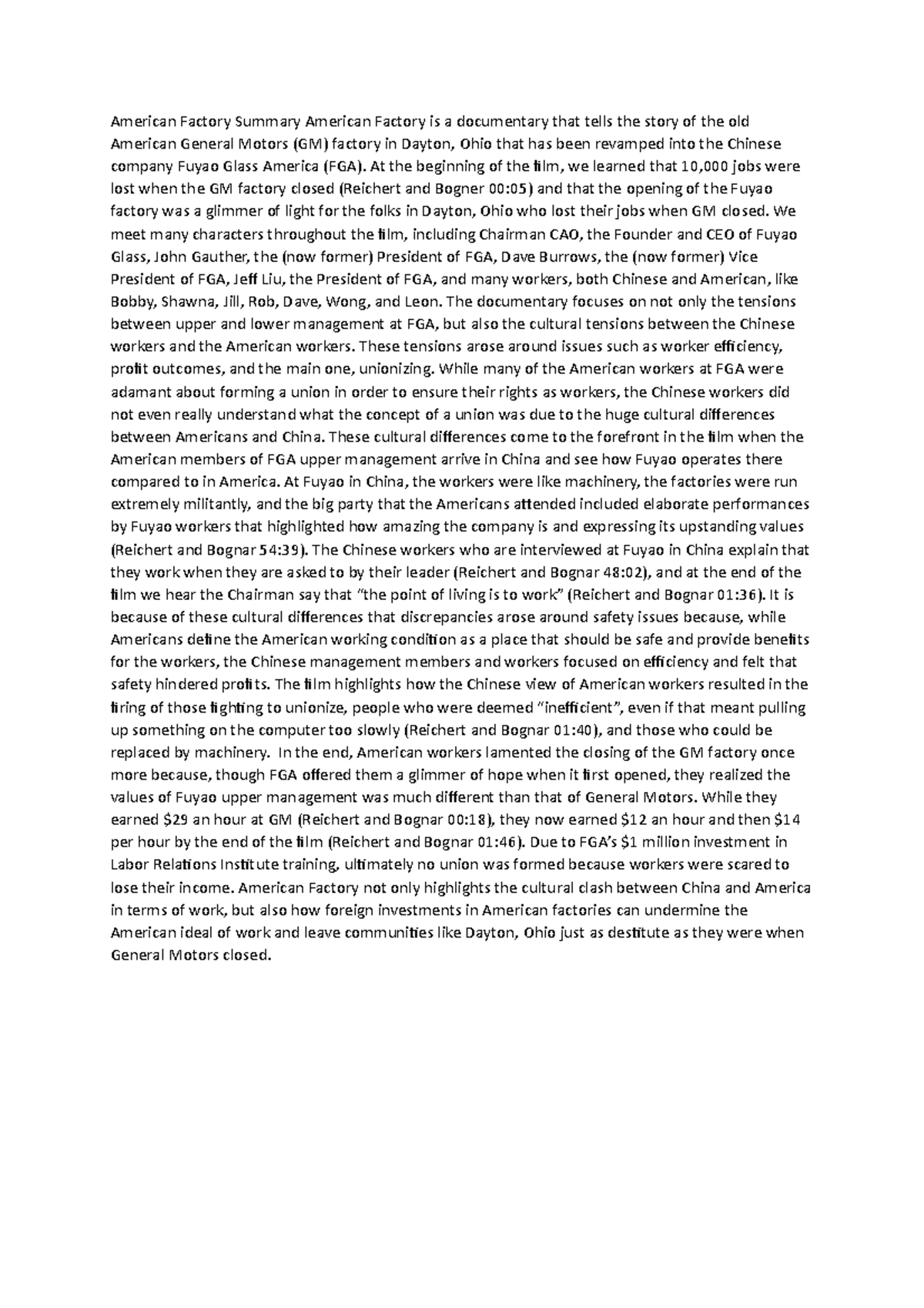 AMF 1204: American Factory Documentary Summary and Analysis - Studeersnel